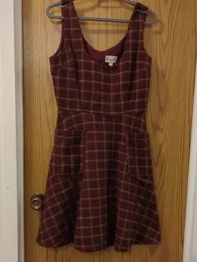 Lindy Bop | Dresses | Lindy Bop Burgundy Plaid Pinafore Style Midi ...